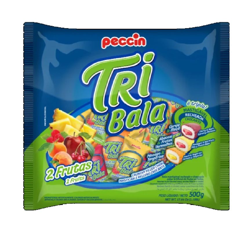 BALA PECCIN TRIBALA 2 FRUTAS 500G – Auxiliadora Atacado